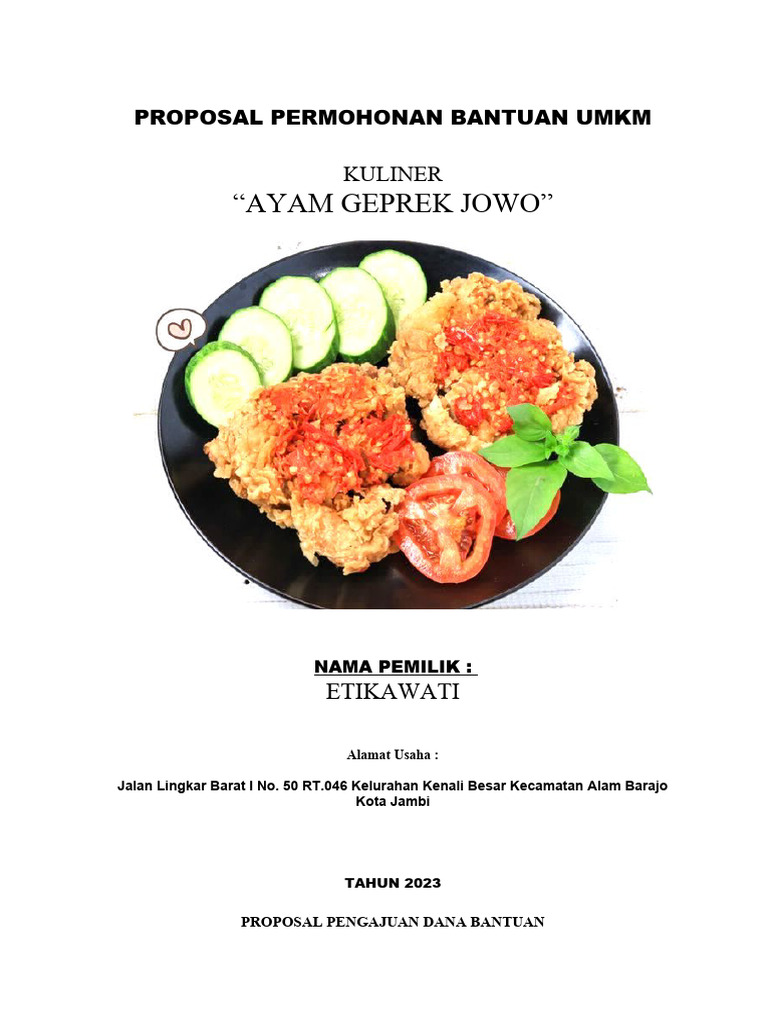 Proposal Umkm - Usaha Ayam Geprek - Etikawati | PDF | Bisnis