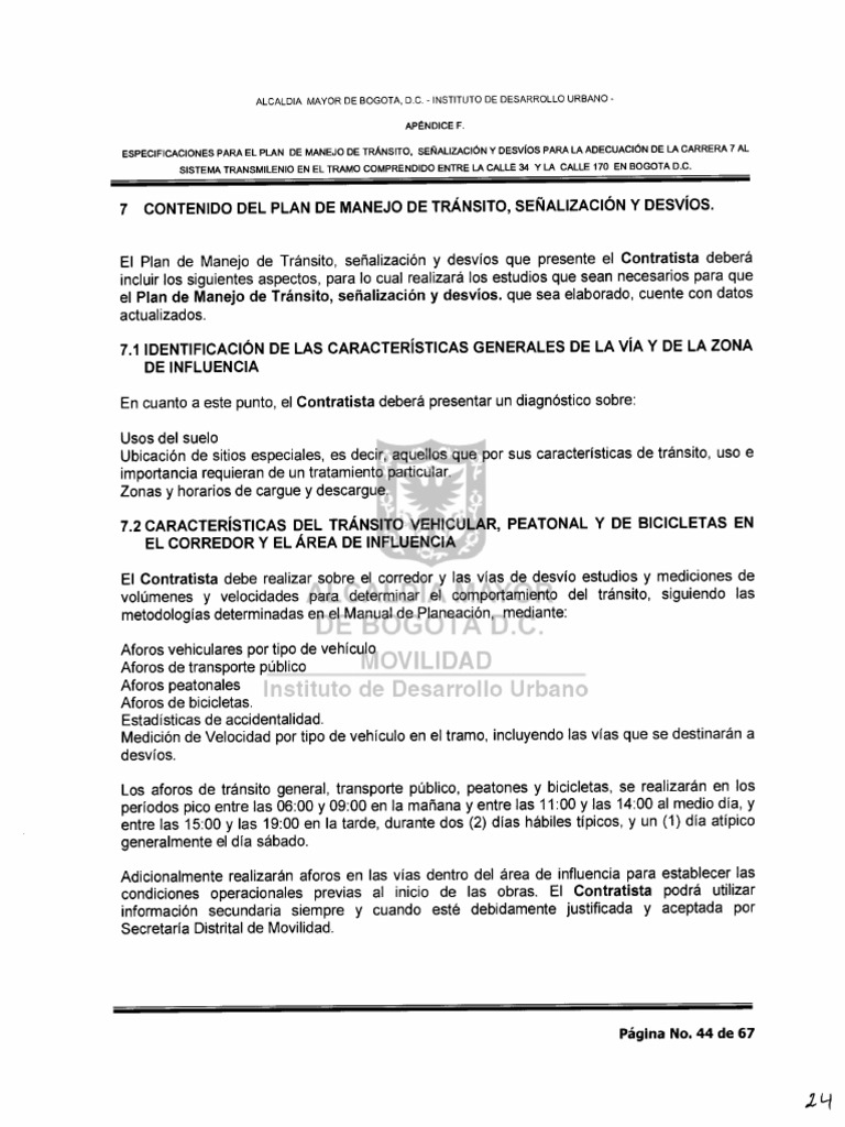 Contenido Del Plan de Manejo de Transito | PDF | Peatonal | Bogotá