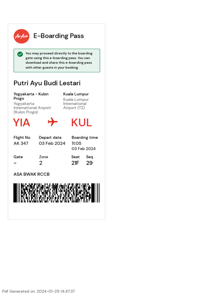 E-Boarding Pass for Flight AK 347 | PDF