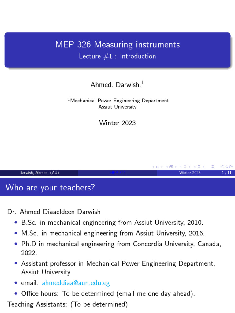 MEP - 326 - Measurement Instruments - Lecture - 1 Introduction | PDF ...