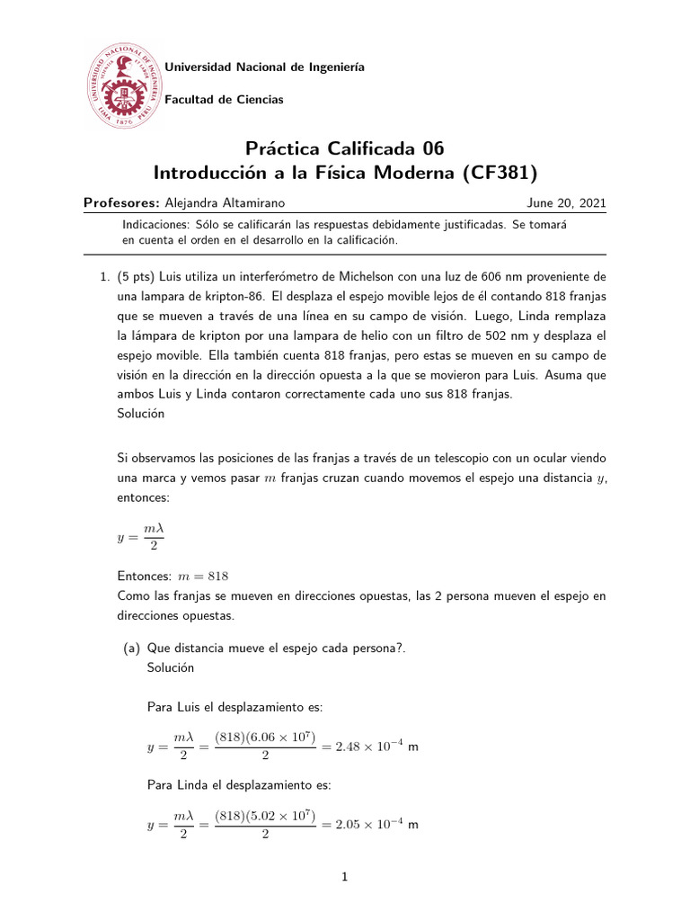 PC6 Solucionario | PDF | Ligero | Éter luminífero