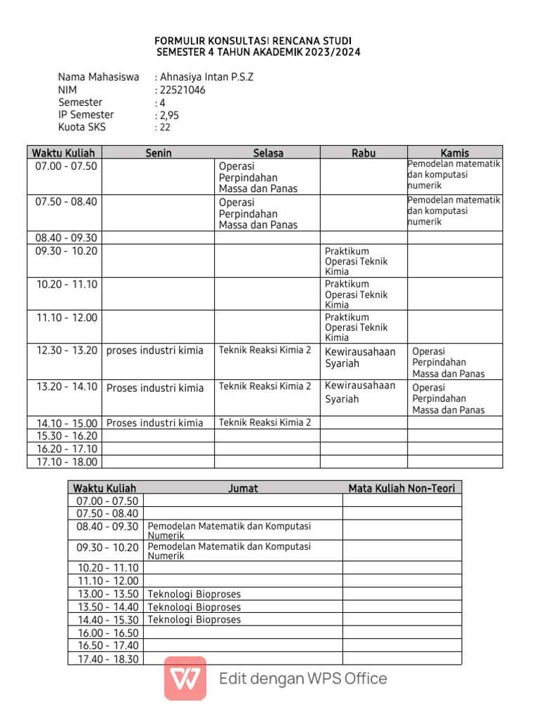 Formulir Konsultasi Rencana Studi Semester 4 | PDF