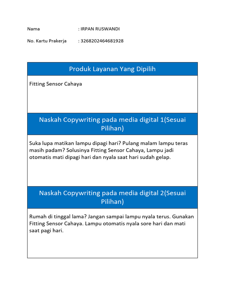 TPM 1 Menerapkan Teknik Dan Formula Copywriting - IRPAN RUSWANDI | PDF