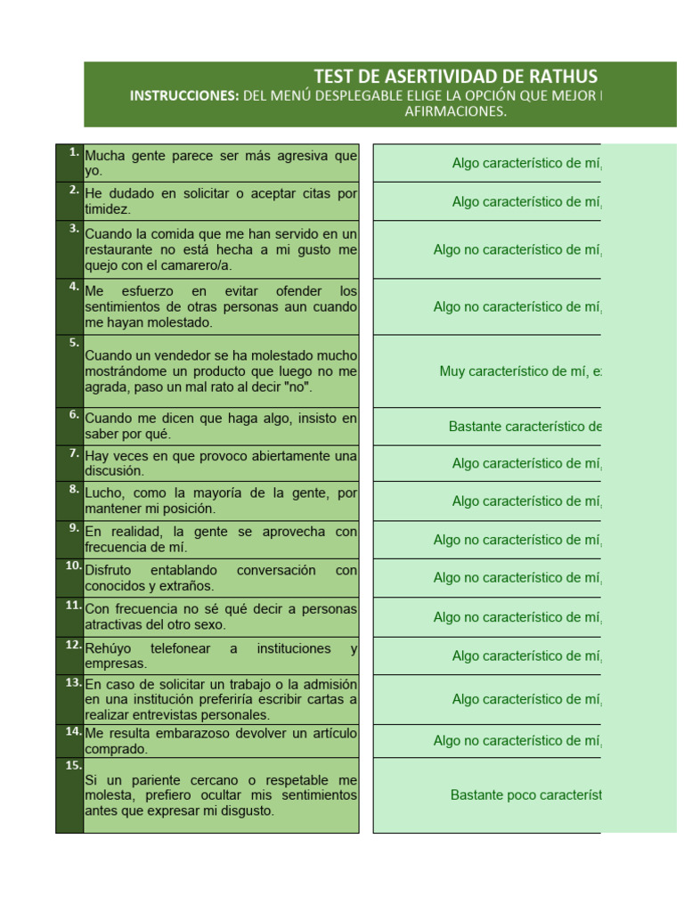 Test de Asertividad de Rathus - Versión Corregida | PDF | Artes del ...