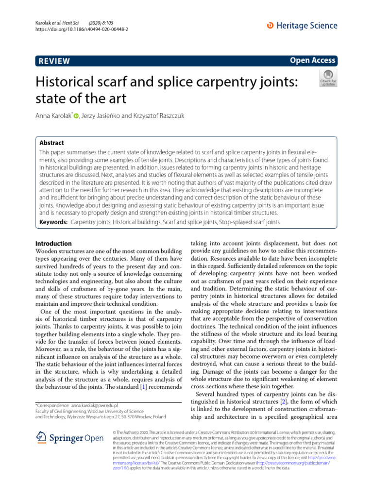Historical Scarf and Splice Carpentry Joints: State of The Art | PDF ...
