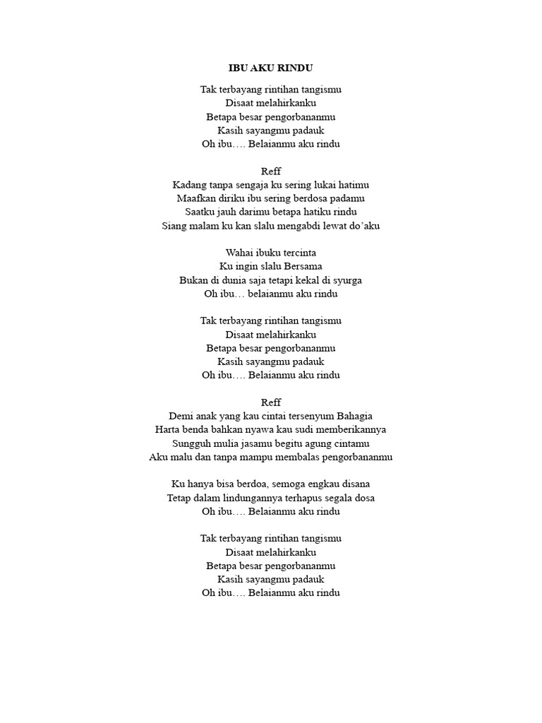 Lirik Lagu Ibu Aku Rindu | PDF | Puisi