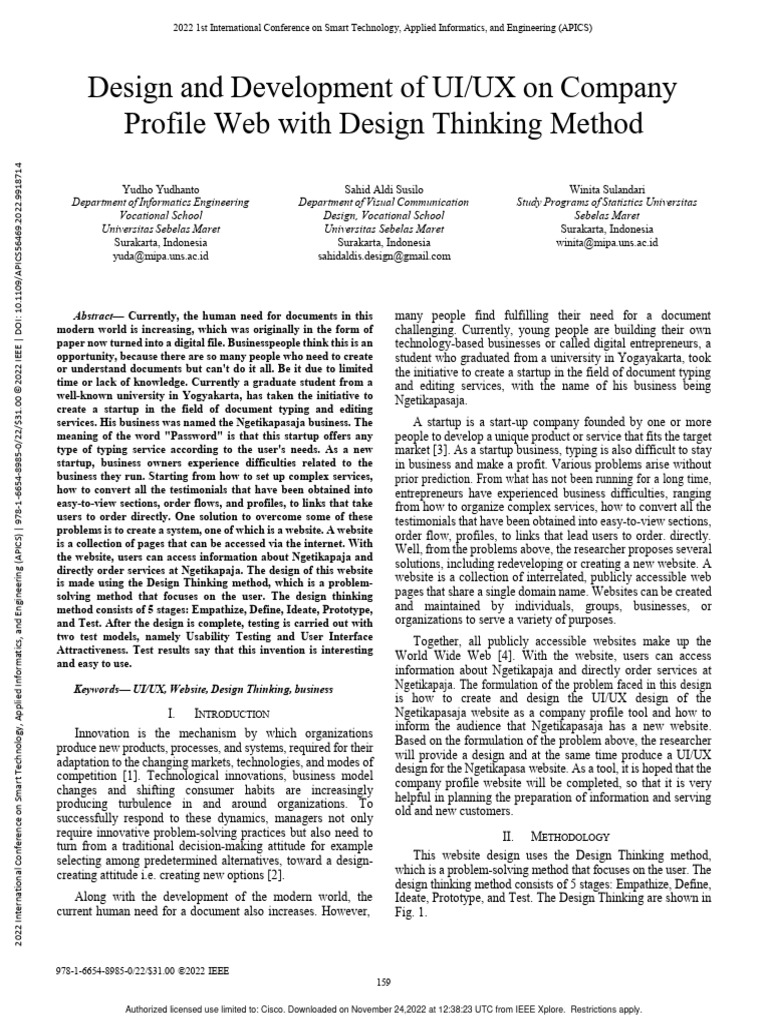 Design and Development of UIUX On Company Profile Web With Design Thinking Method | PDF | Design ...
