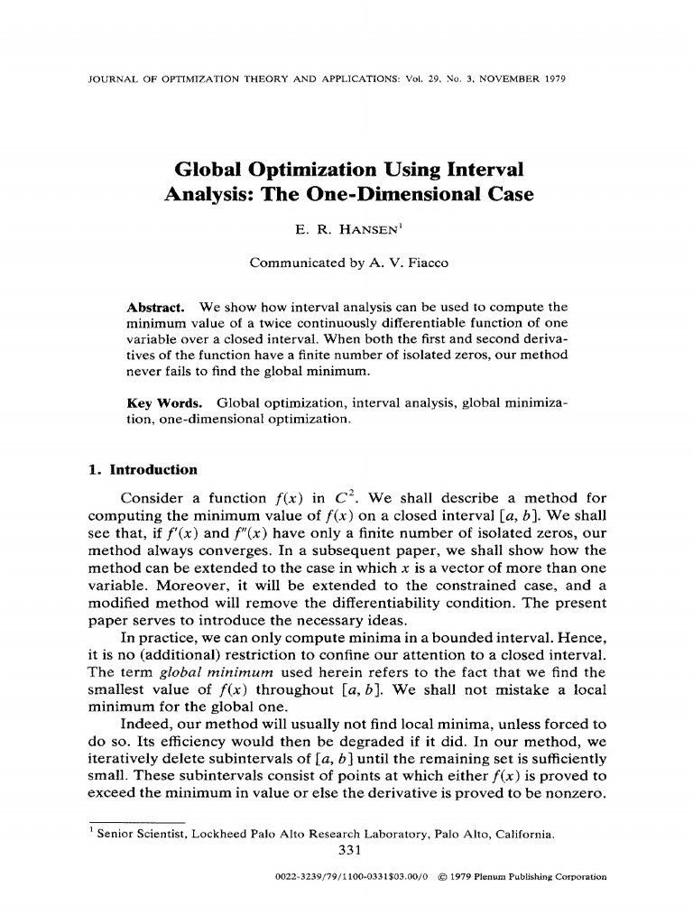 Hansen1979 Article GlobalOptimizationUsingInterva | PDF | Mathematical ...