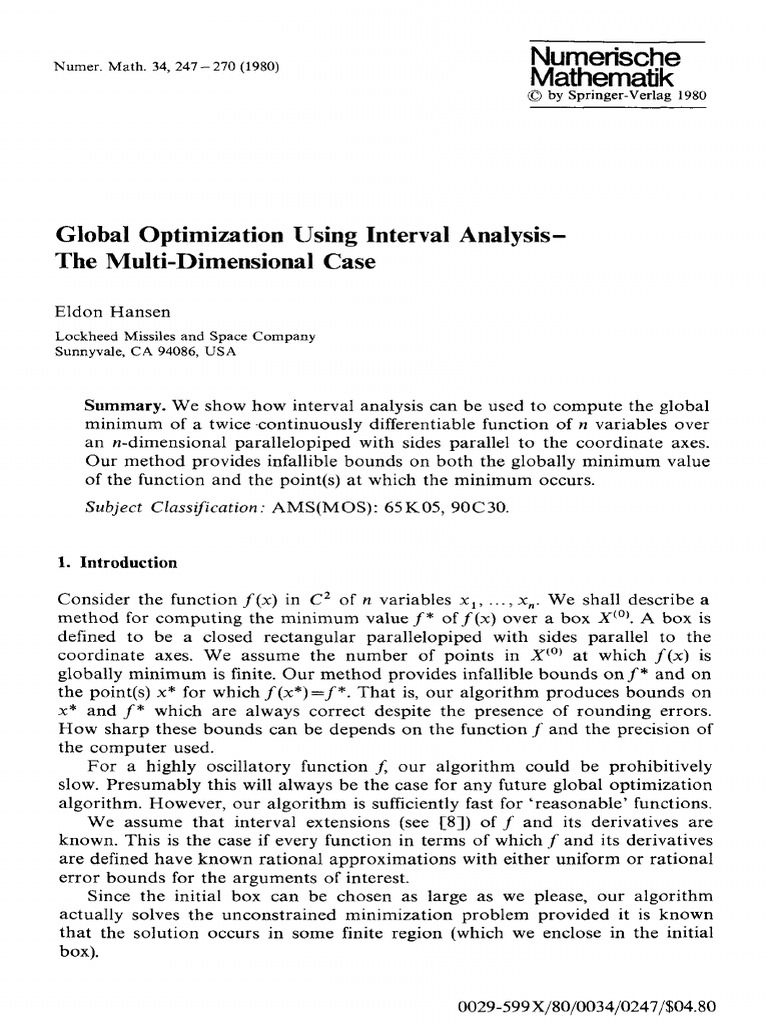 Hansen1980 Article GlobalOptimizationUsingInterva | PDF | Interval (Mathematics) | Mathematical ...