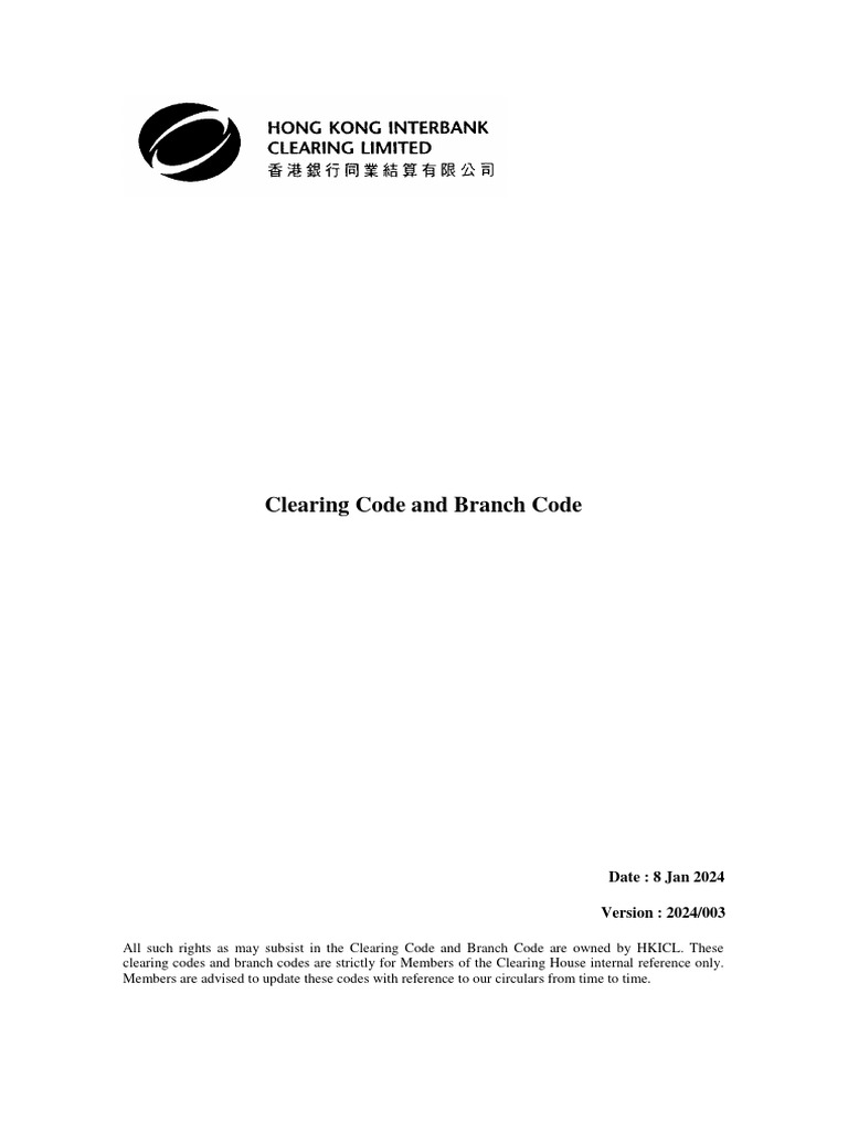 Clearing Code and Branch Code (8 Jan 2024) With Tel No | PDF | Hong ...