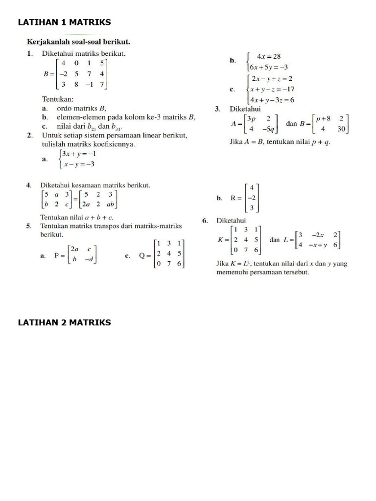 Latihan Soal Matriks | PDF