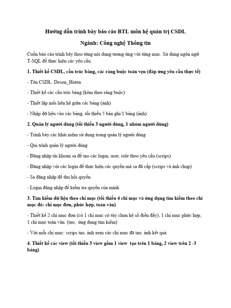 Hướng dẫn trình bày báo cáo BTL môn hệ quản trị 2023 - v1 | PDF