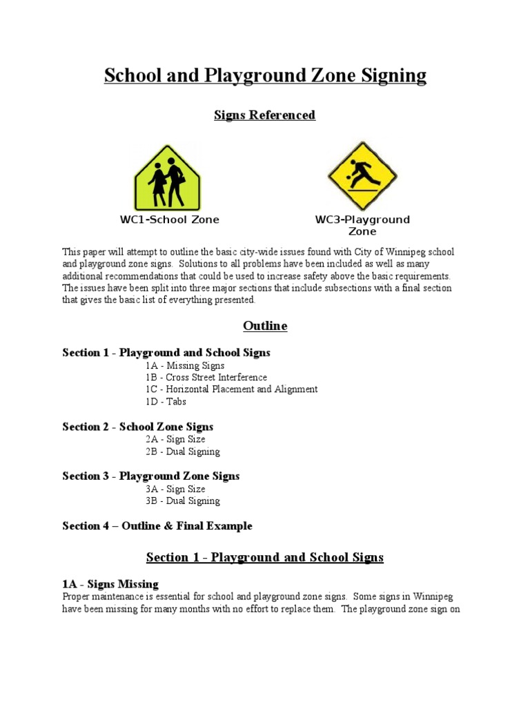 Citywide School and Playground Zone Sign Issues in Winnipeg | PDF ...