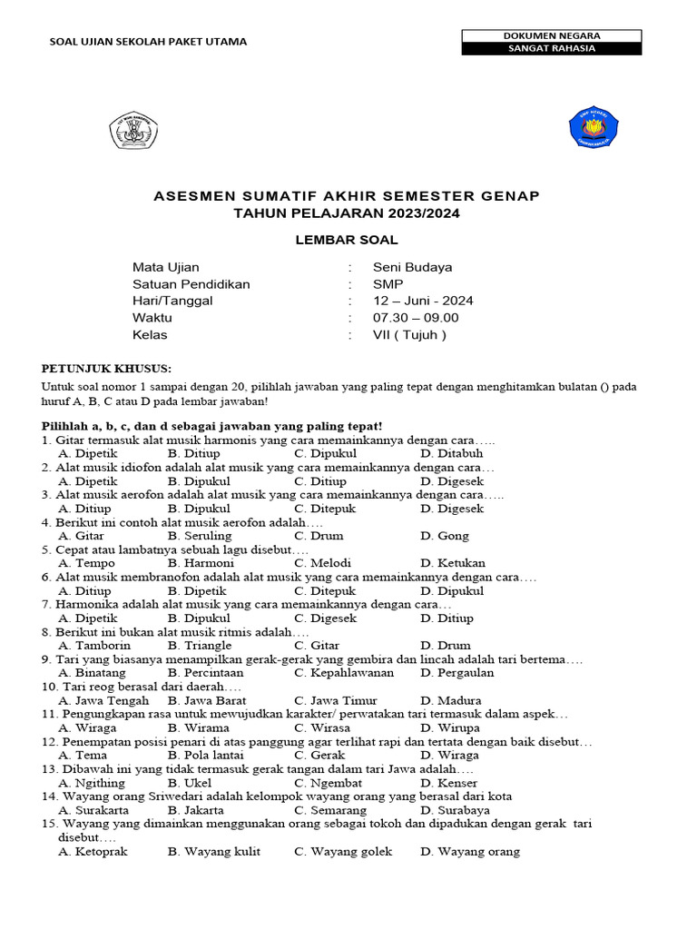 Soal Pat Seni Budaya Kelas 7 Pdf