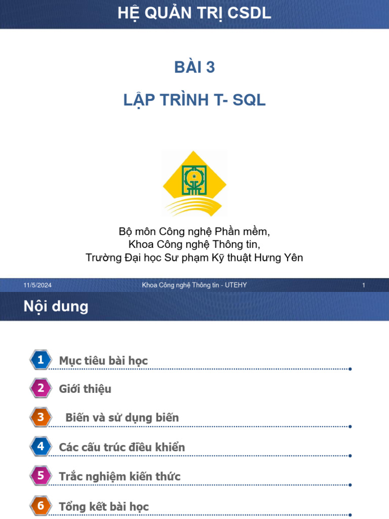 Slide 02.2 - Lap Trinh T - SQL1 - 5.24 | PDF