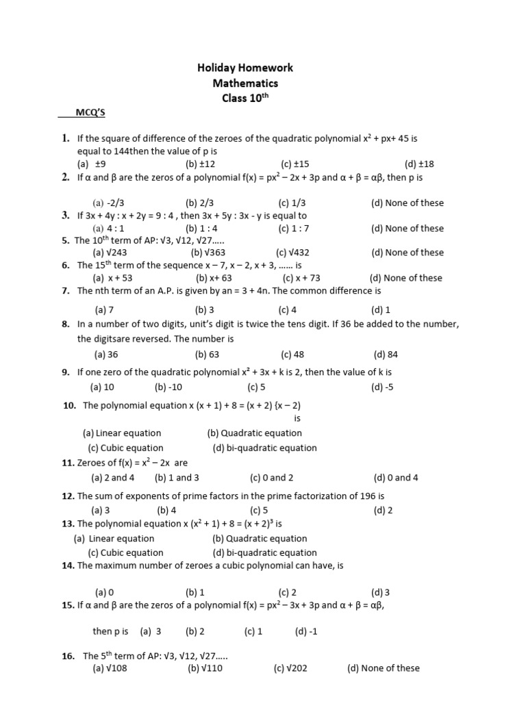 Holiday Homework | PDF | Numbers | Factorization