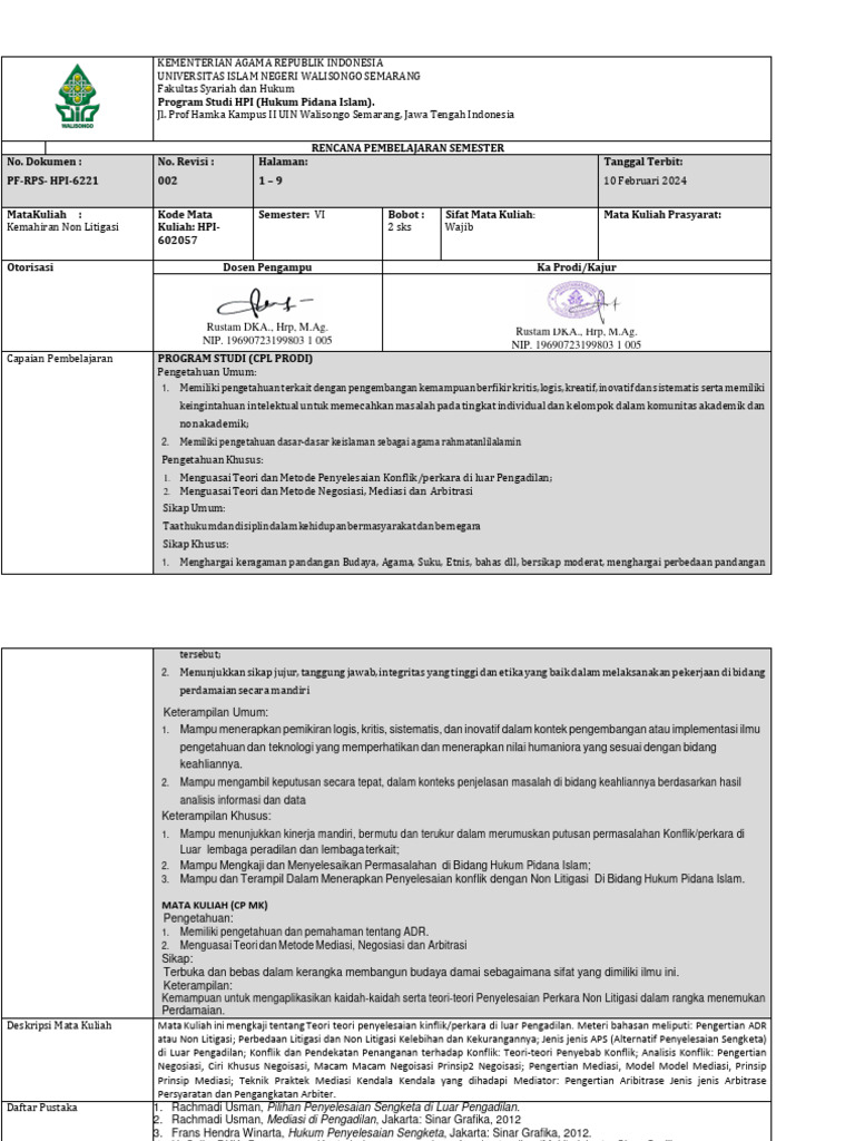 RPS Kemahiran Non-Litigasi Kls. Hpi-6 (C-D) | PDF | Sains & Matematika