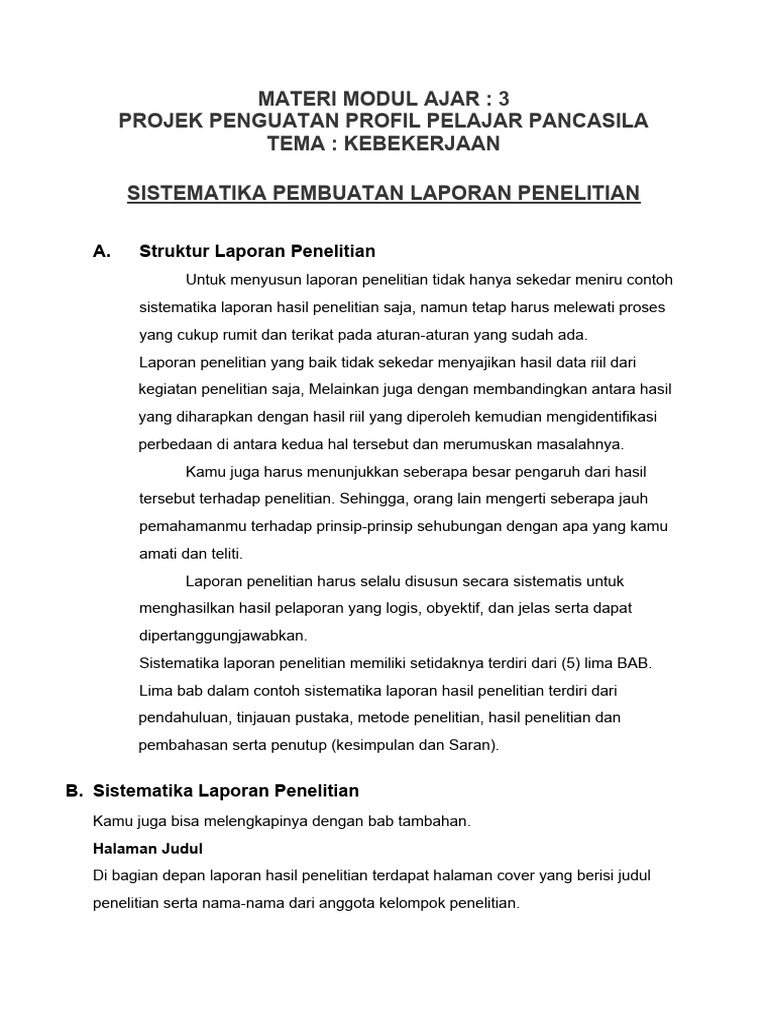 Materi Modul Ajar P5 Sistematika Pembuatan Laporan | PDF