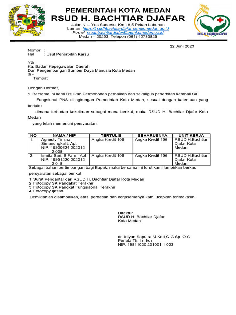 Permohonan Perbaikan SK Fungsional PNS | PDF