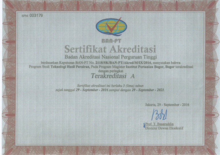Sertifikat Akreditasi S2 THP 2016-2021 | PDF