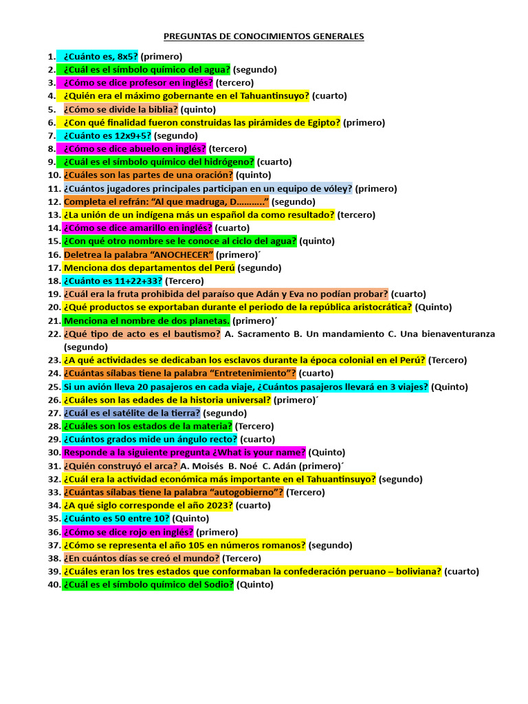 Preguntas de Conocimientos Generales | PDF