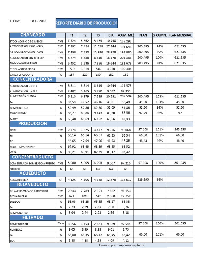 Reporte Diario Planta | PDF