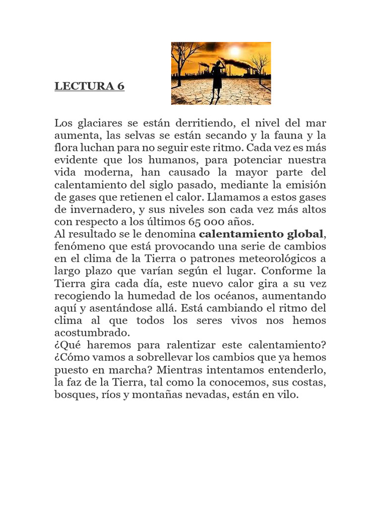 Lectura 6 Comprension | PDF | Cambio climático | Tierra