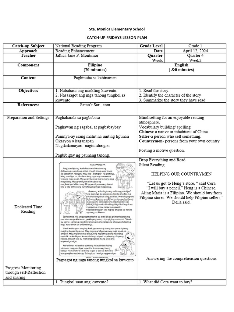 Grade 1 NRP Catch-Up Lesson Plan | PDF | Learning | Cognitive Science
