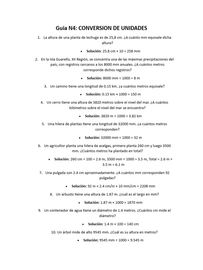 GUIA N°4 Conversión de Unidades NICO | PDF | Litro | Cantidad