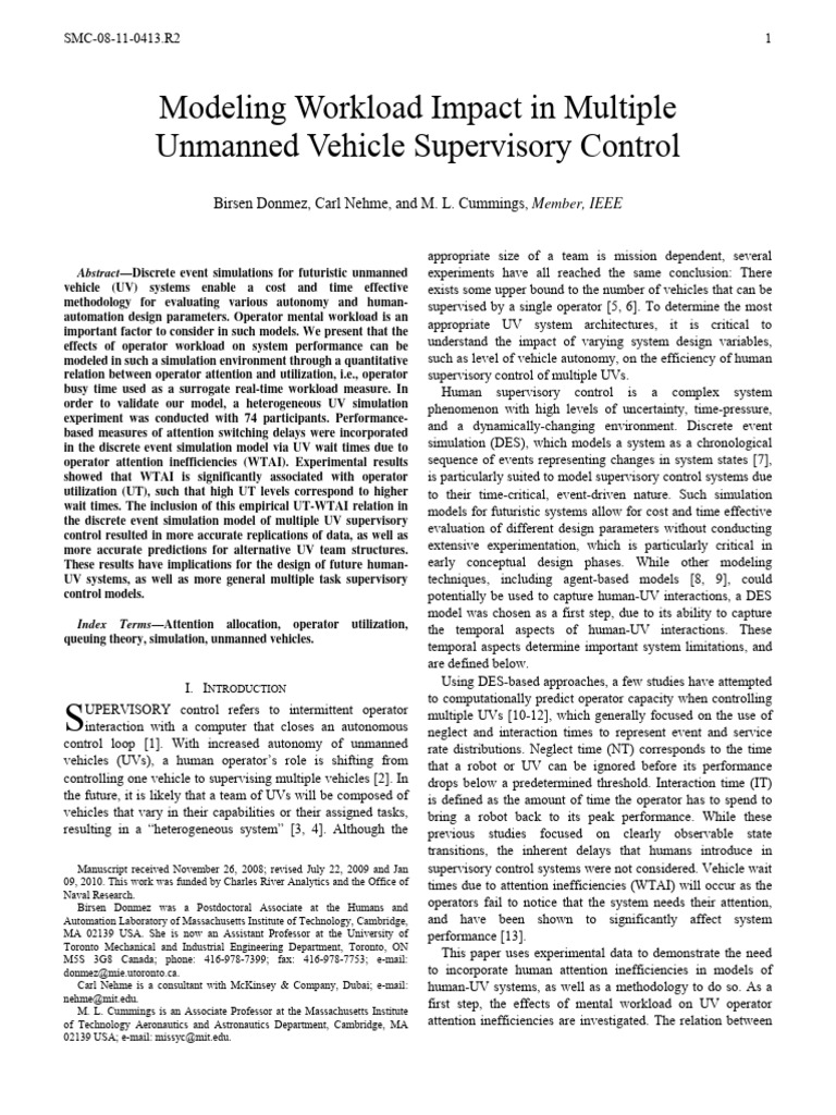 Modeling Workload Impact in Multiple Unmanned Vehicle Supervisory Control | PDF | Workload ...