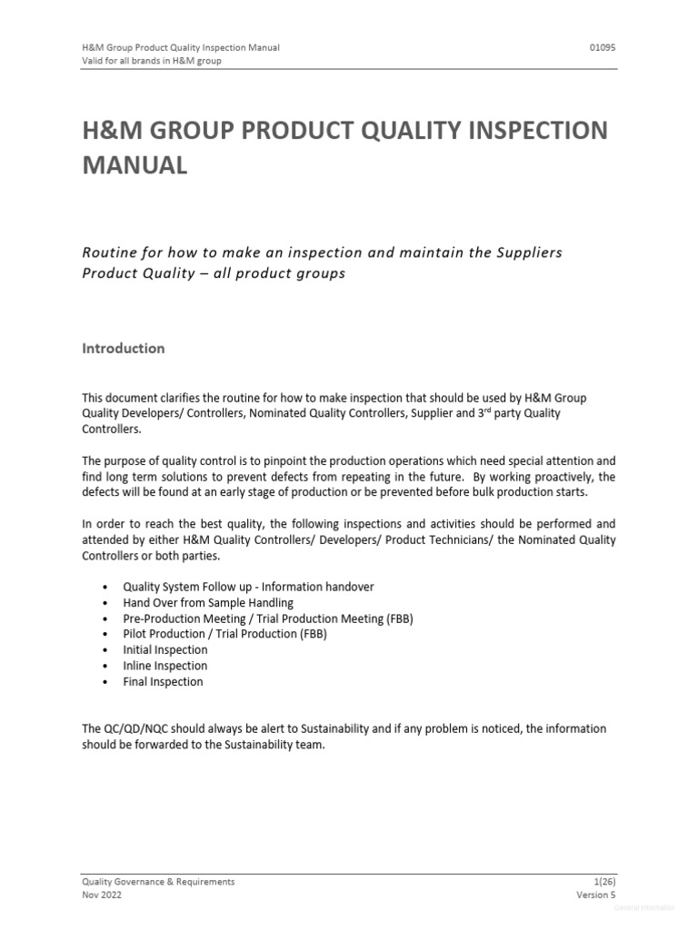 H&M Group Product Quality Inspection Manual (Nov 2022) | PDF | Shoe | Brand