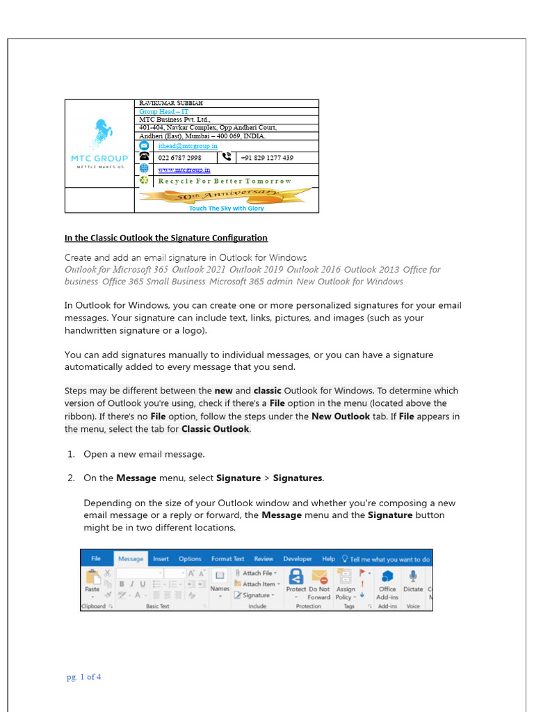 Configure Email Signatures in Outlook | PDF | Microsoft Outlook ...