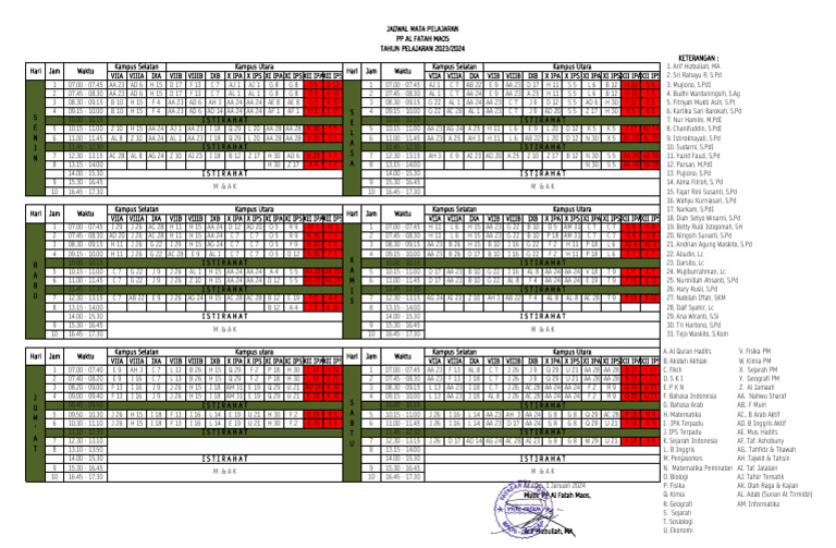 Jadwal Mapel Reguler-1 - 123505 | PDF