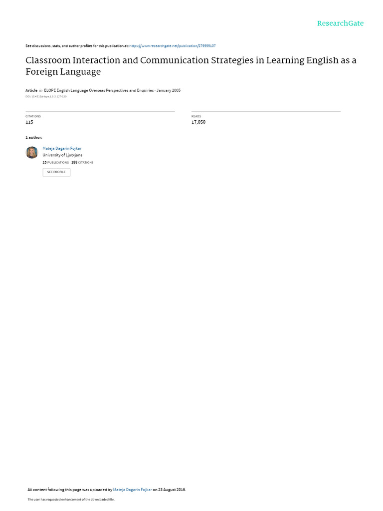 Classroom Interaction in Language Learning | PDF | Communication | Teachers