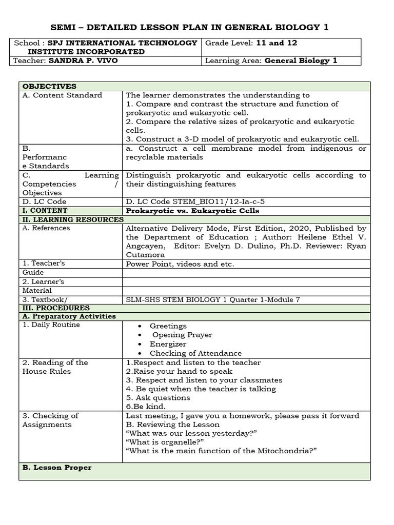 Prokaryotic vs Eukaryotic Cells Lesson Plan | PDF | Cell (Biology ...