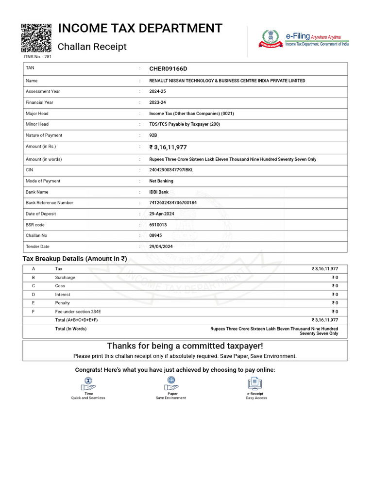 24042900347797IBKL ChallanReceipt | PDF | Taxes | Government Finances