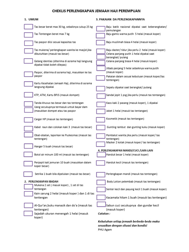 Cek Perlengkapan Haji Wanita | PDF