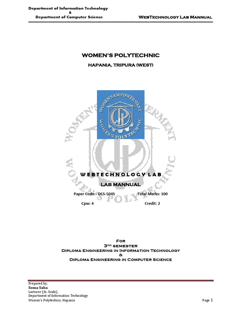Web Technology Lab Manual for IT & CS | PDF | World Wide Web | Internet & Web
