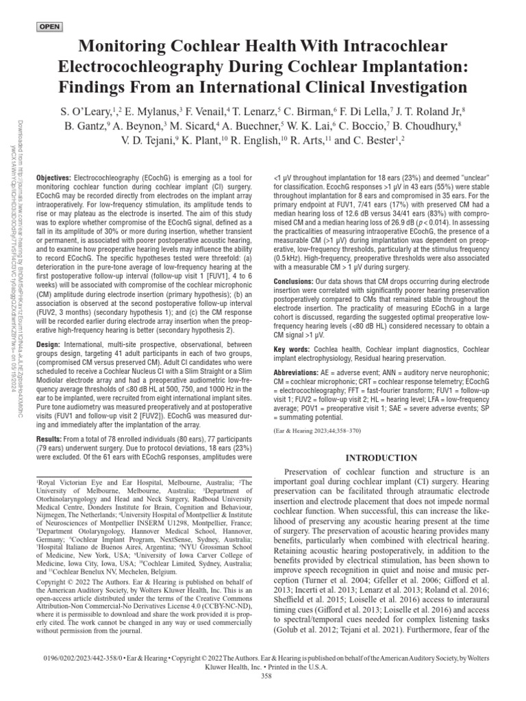 Heba-Monitoring Cochlear Health With Intracochlear.13 | PDF | Hearing ...