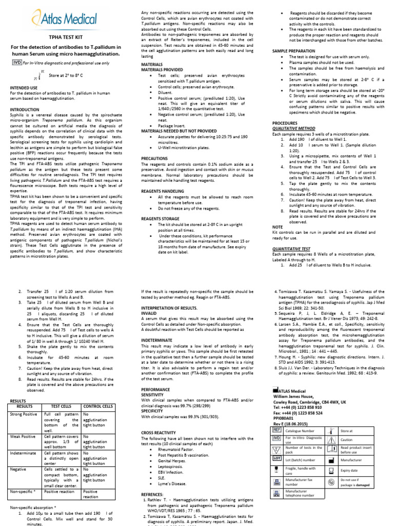 TPHA Package Insert | PDF | Serology | Medical Specialties