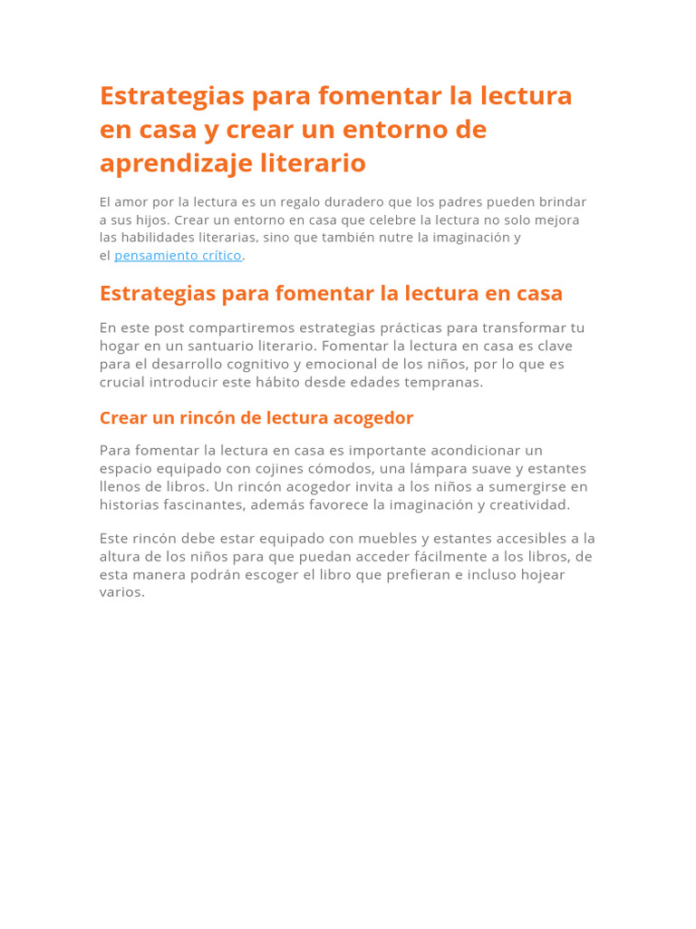 Estrategias para Fomentar la Lectura en Casa | PDF | Imaginación ...