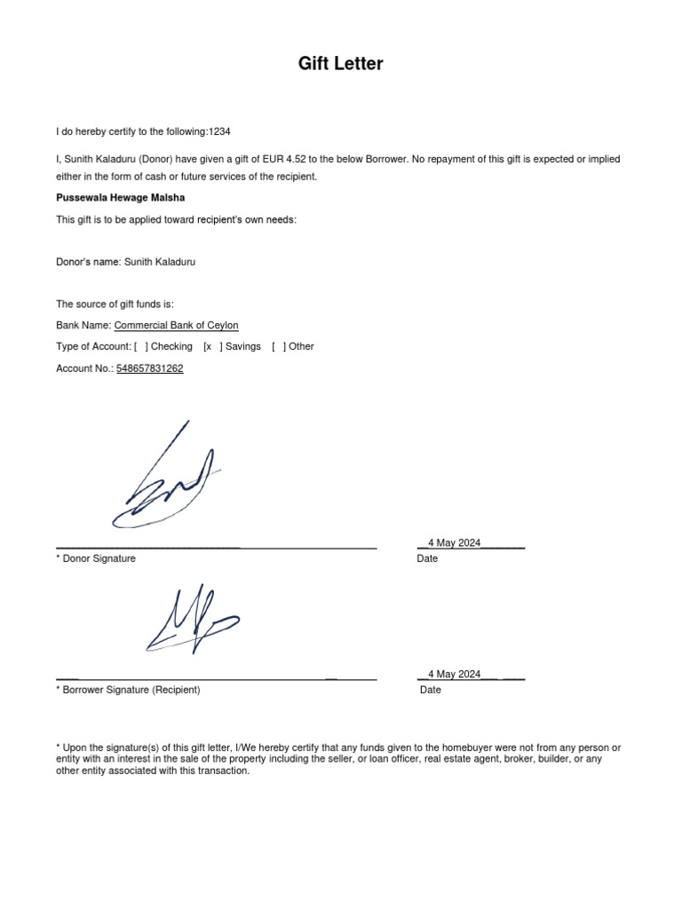 Gift Letter | PDF