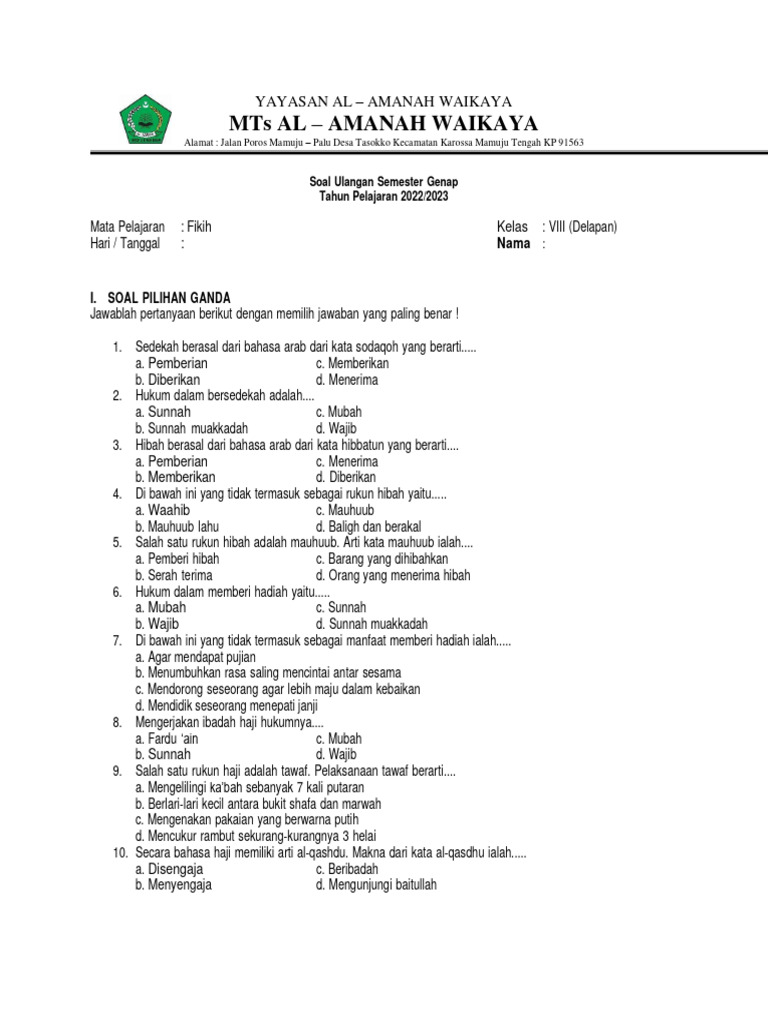 Contoh Soal Fikih | PDF
