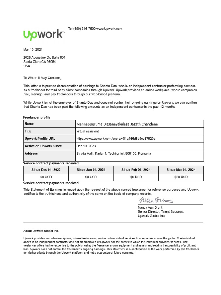 Certificate of Earnings | PDF | Freelancer | Employment