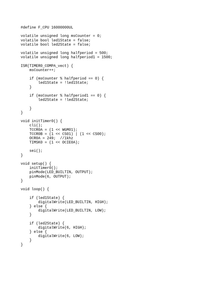 Arduino Timer LED Blinking Code | PDF