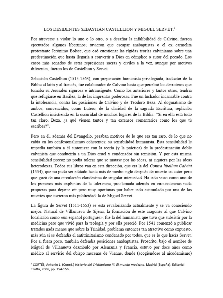 Calvino, Castellion y Servet | PDF | John Calvin