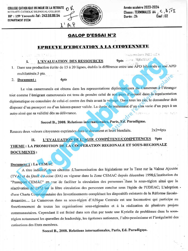 ECM TleACDTI BAC Blanc College Retraite Mai 2024 | PDF