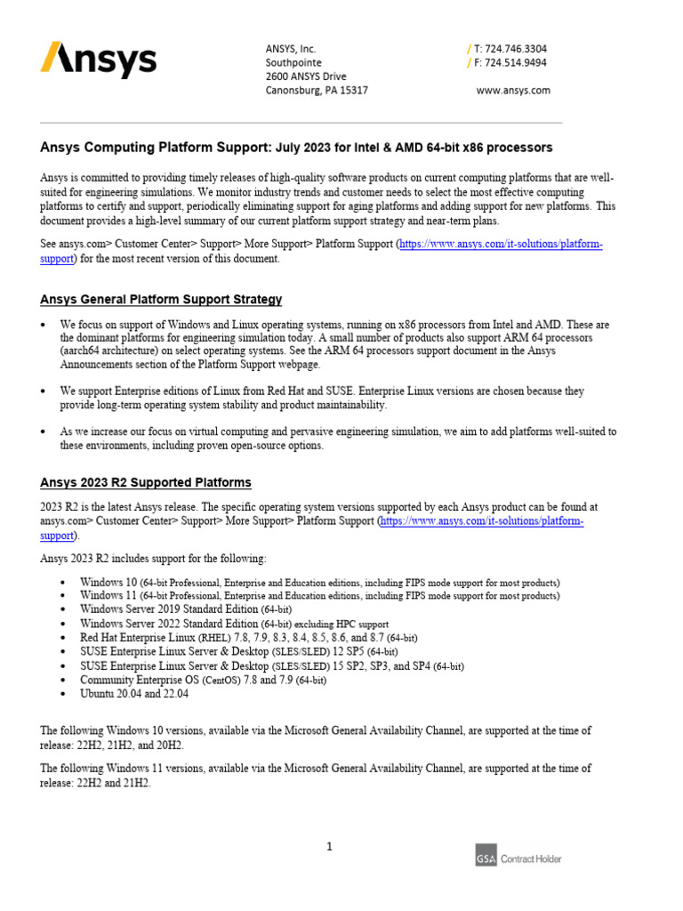 Ansys Platform Support Strategy & Plans July 2023 | PDF | Microsoft Windows | Software