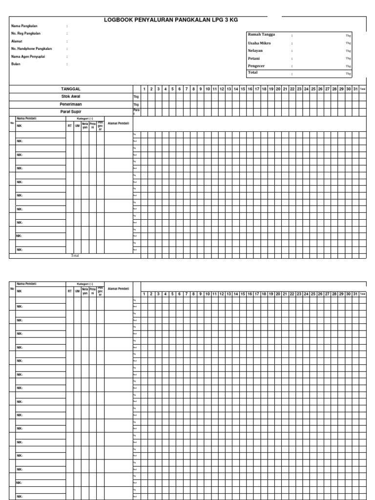Form Log Book Pangkalan LPG 3 KG Terbaru | PDF