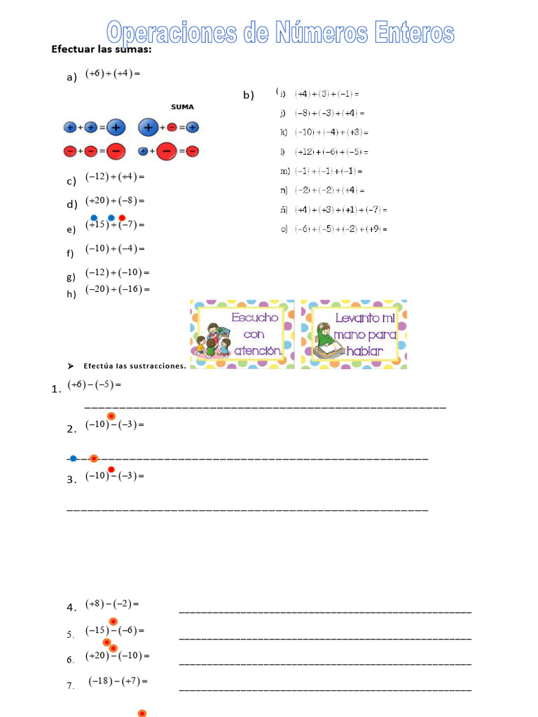 Actividades de Operaciones de Numeros Enteros para Quinto de Primaria | PDF